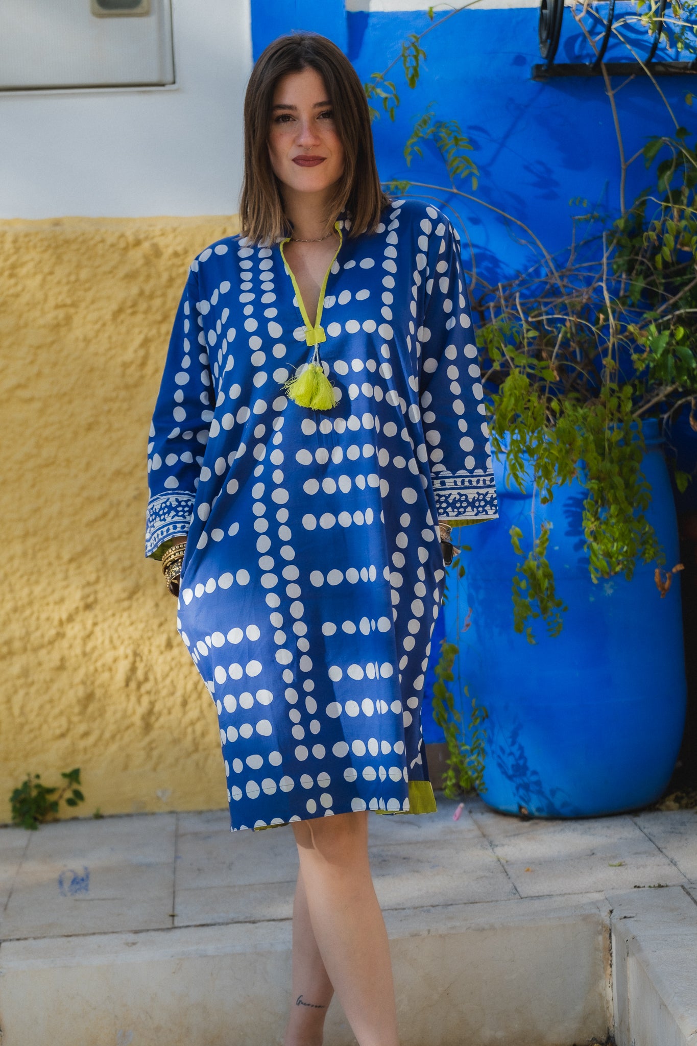 Ruby- Polka Tunic blue – Wovenriches India